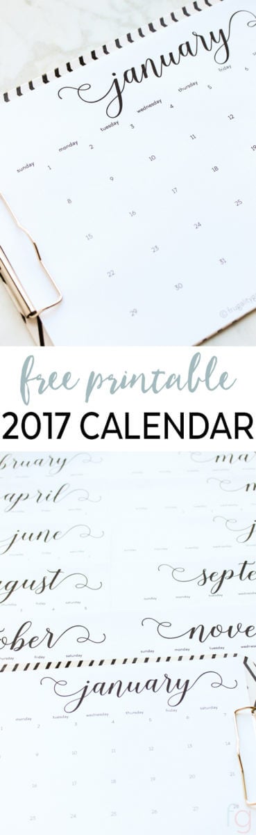 Calendar 2017 | Black and White Dated Calendar - Free Printable