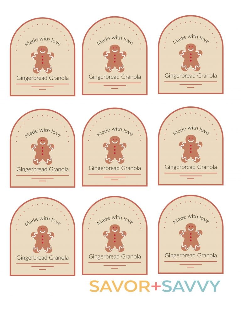 Easy + Fast Gingerbread Granola Free Printable Gift Idea - Savor + Savvy
