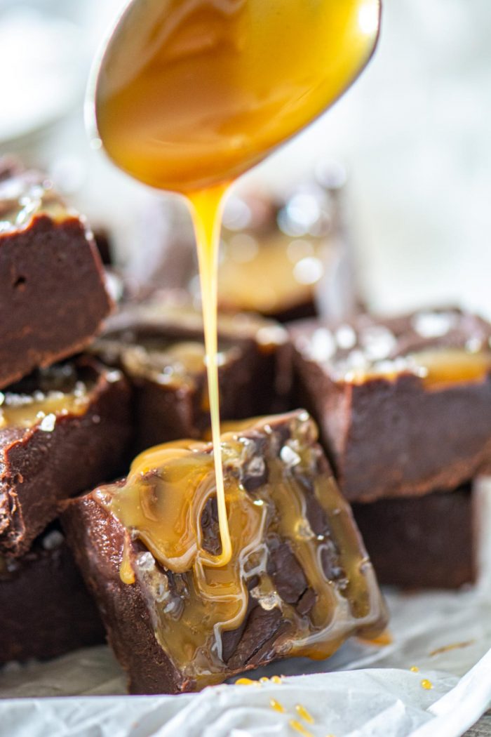 Slow Cooker Fudge with Sea Salt and Caramel - Savor + Savvy