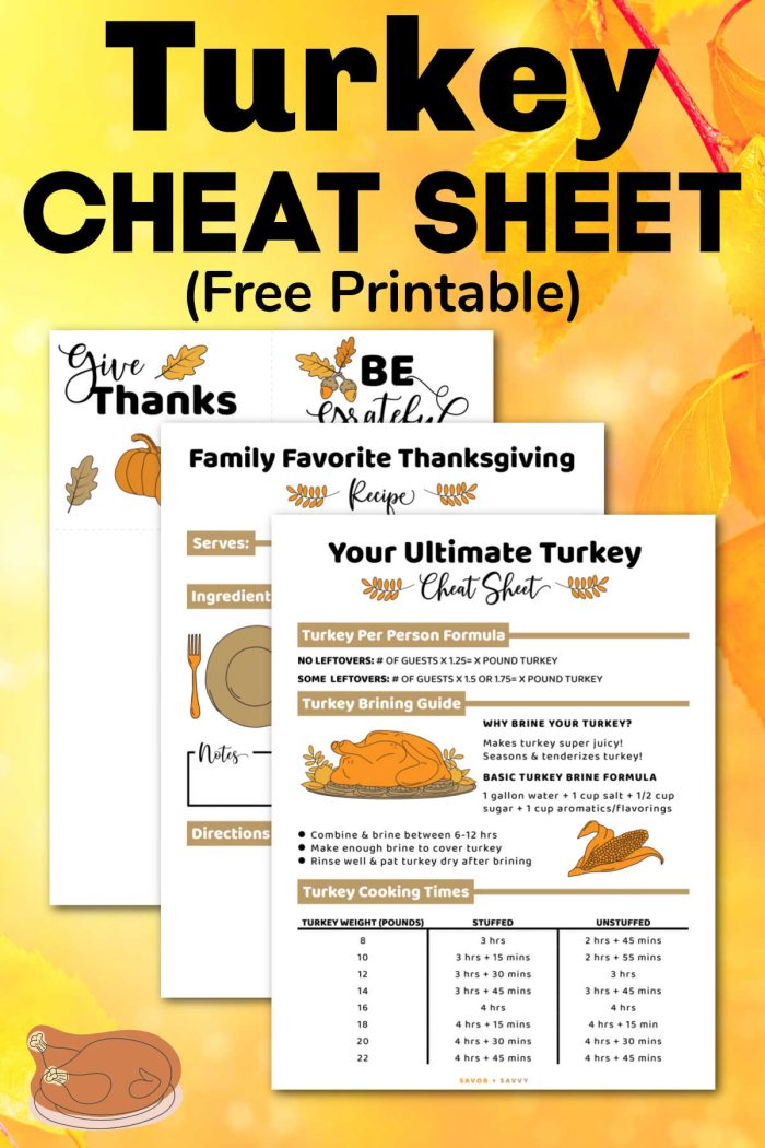 Free Turkey Cheat Sheet Printables {Thanksgiving} - Savor + Savvy