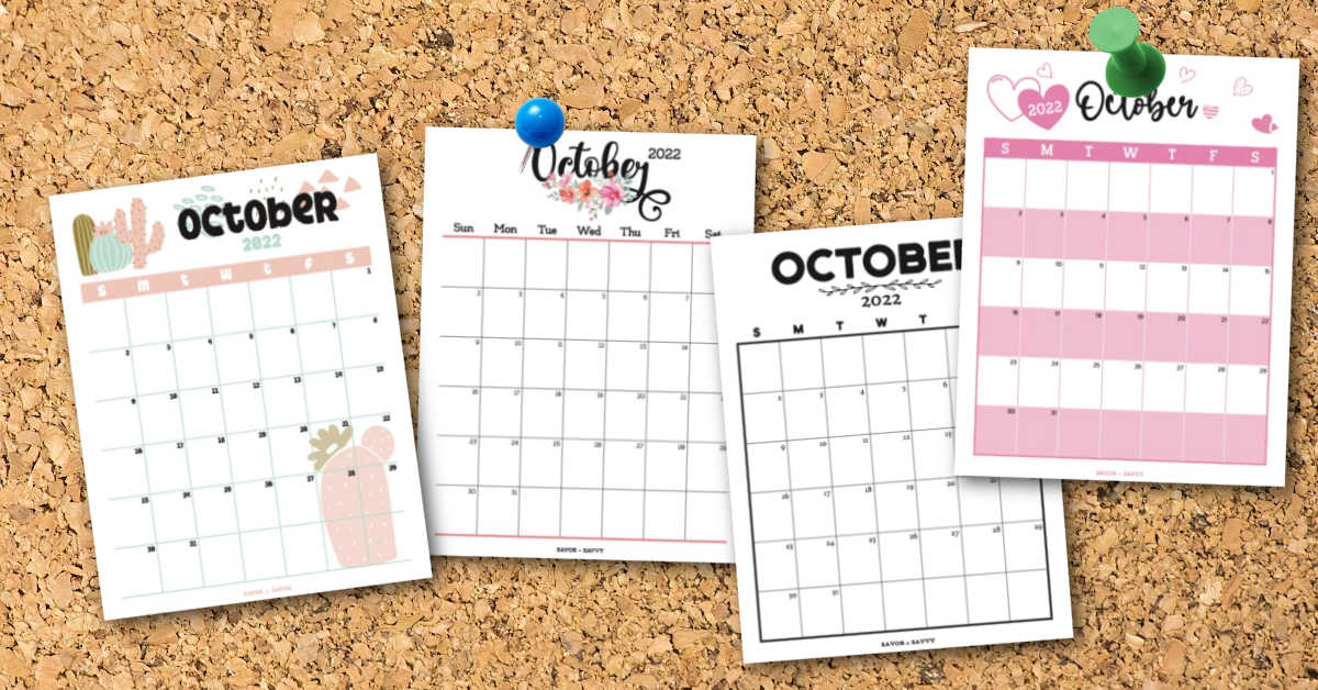 October 2022 Calendars - 12 FREE Printables - Savor + Savvy