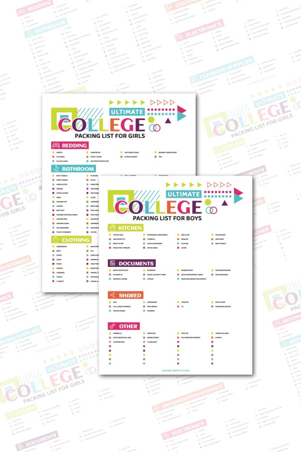 College Packing Lists - Printables FREE - Savor + Savvy