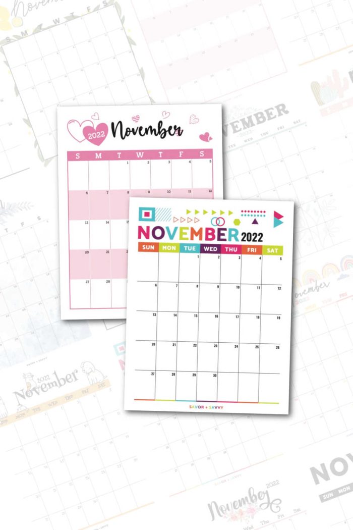 November 2022 Calendar - 12 FREE Printables - Savor + Savvy