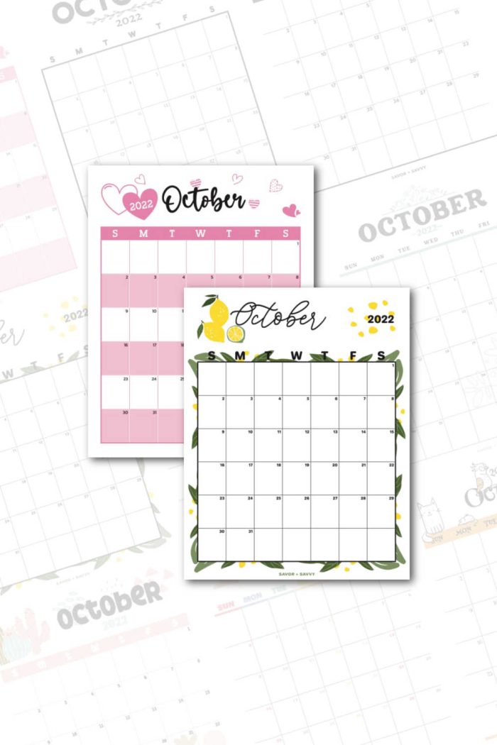 October 2022 Calendars - 12 FREE Printables - Savor + Savvy