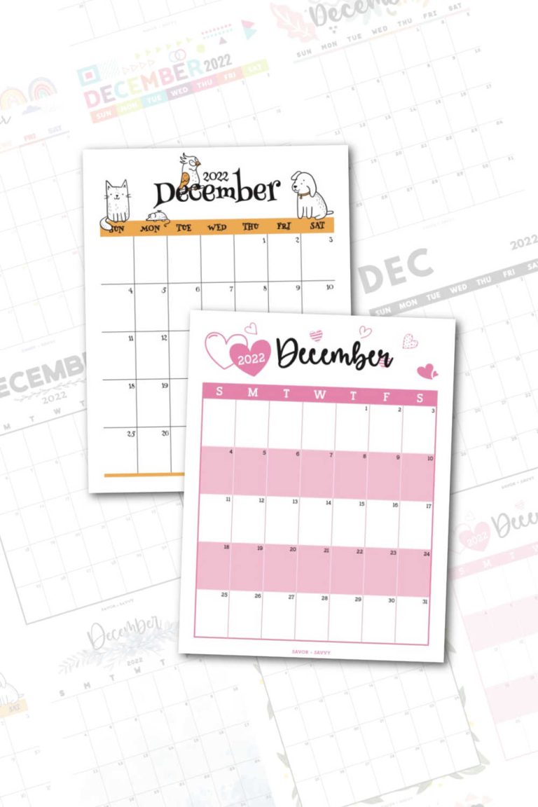 December 2022 Calendars - 12 FREE Printables - Savor + Savvy