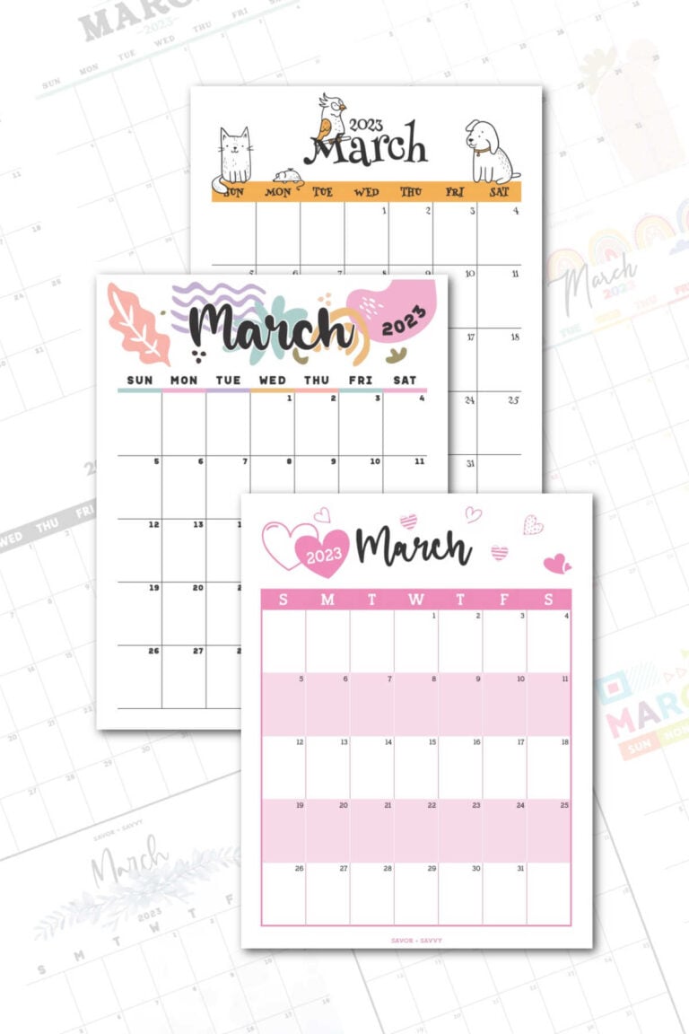 March 2023 Calendars | 12 Free Printables - Savor + Savvy