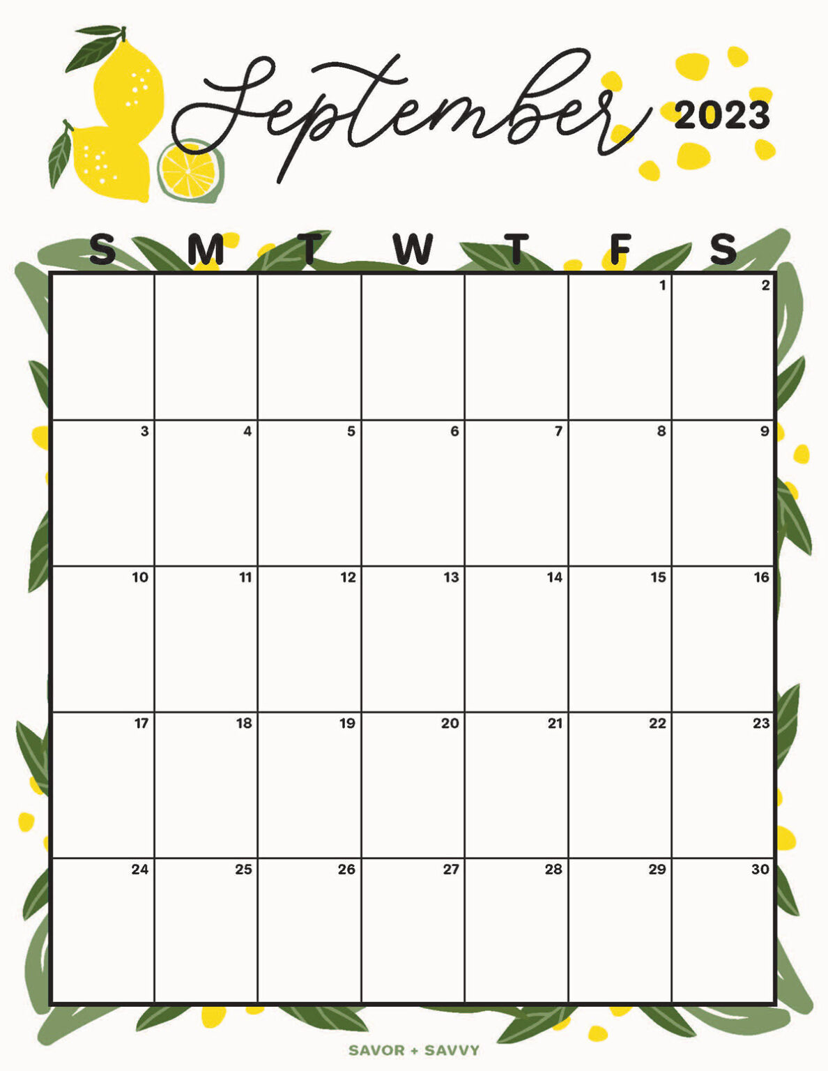 September 2023 Calendar Templates - 12 Free Printables - Savor + Savvy
