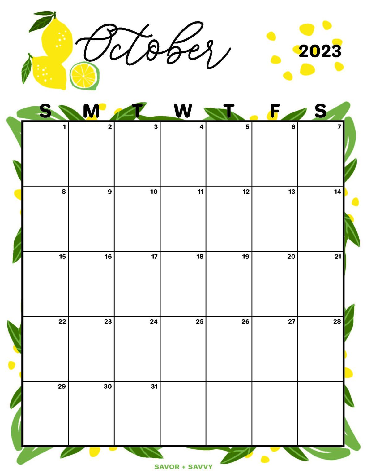 October 2023 Calendar Templates - 12 Free Printables - Savor + Savvy