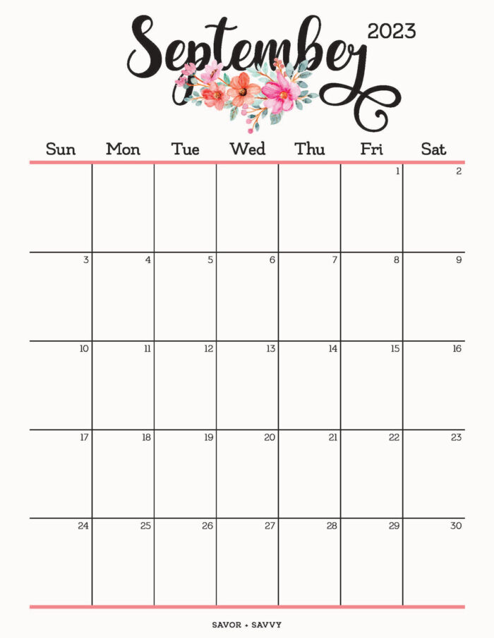 September 2023 Calendar Templates - 12 Free Printables - Savor + Savvy