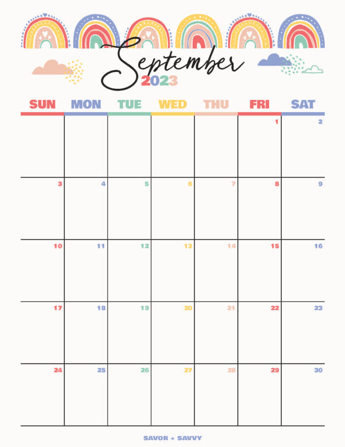 September 2023 Calendar Templates - 12 Free Printables - Savor + Savvy