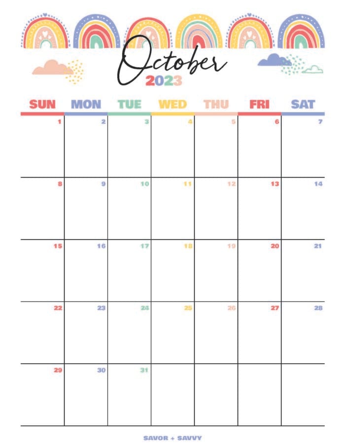 October 2023 Calendar Templates - 12 Free Printables - Savor + Savvy