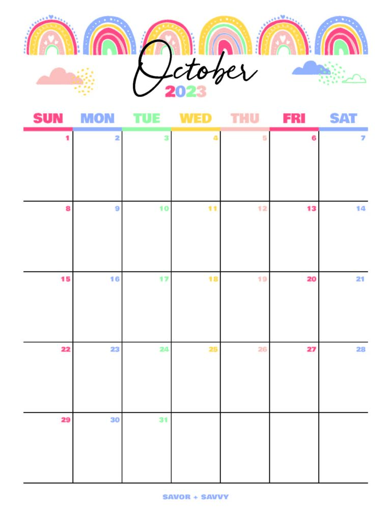 October 2023 Calendar Templates - 12 Free Printables - Savor + Savvy
