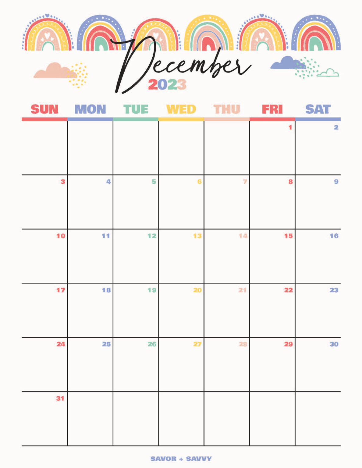 December 2023 Calendar Templates (Free!) - Savor + Savvy