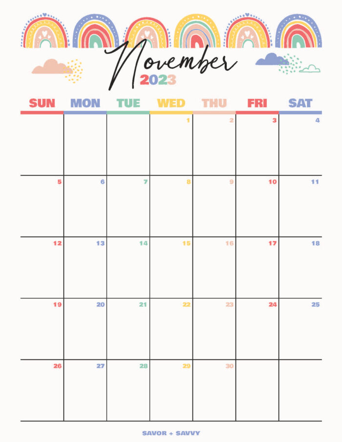 November 2023 Calendar Templates - Savor + Savvy