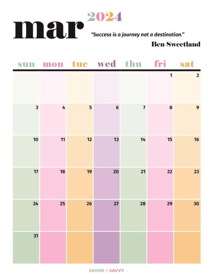 March 2024 Calendar Templates - 14 Free Printables - Savor + Savvy