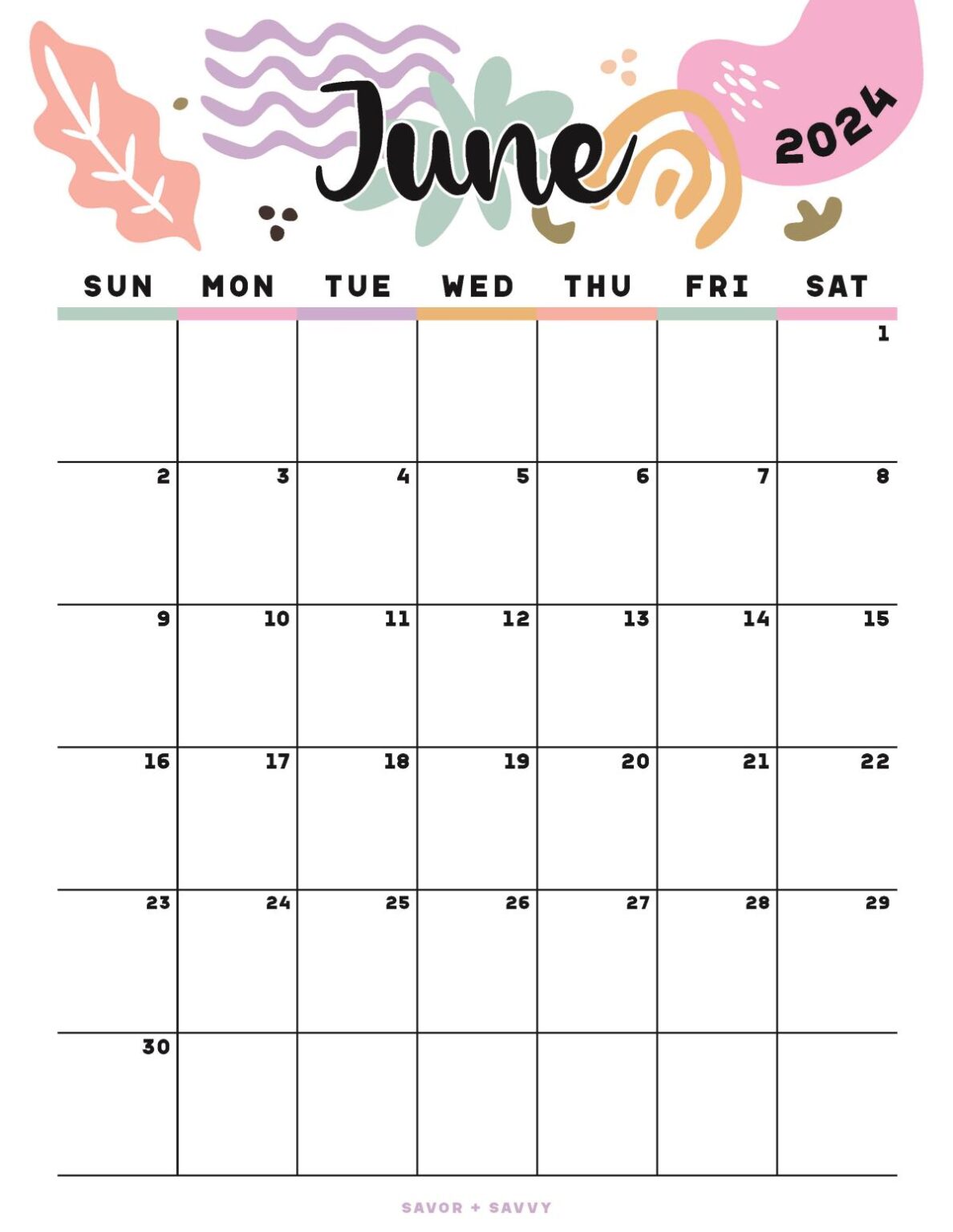 June 2024 Calendar Templates - 14 Free Printables - Savor + Savvy