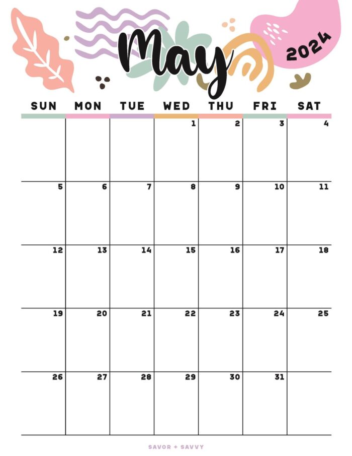 May 2024 Calendar Templates – 14 Free Printables - Savor + Savvy