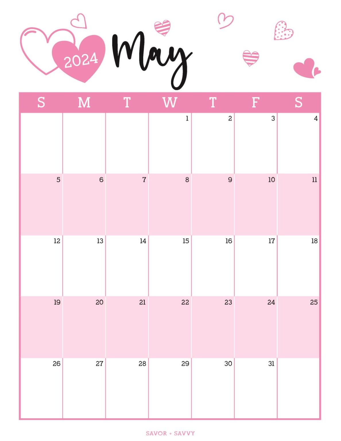 May 2024 Calendar Templates – 14 Free Printables - Savor + Savvy