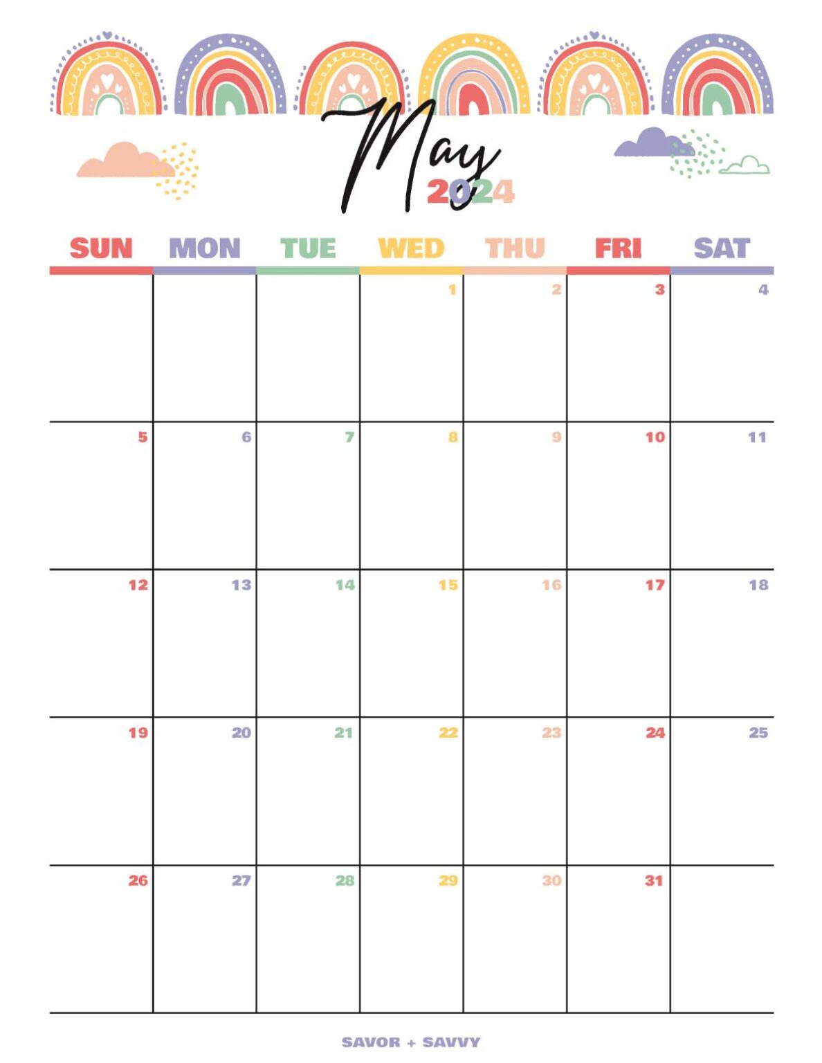 May 2024 Calendar Templates – 14 Free Printables - Savor + Savvy