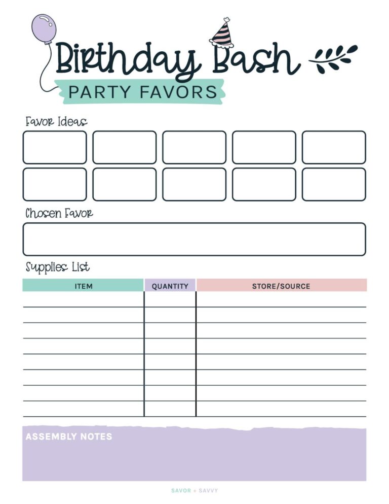 Birthday Bash Organizer - Party Planning Printables + Guide - Savor ...
