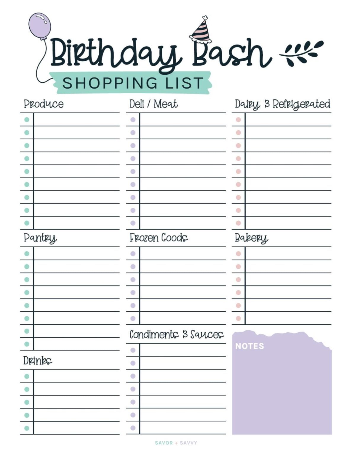 Birthday Bash Organizer - Party Planning Printables + Guide - Savor ...