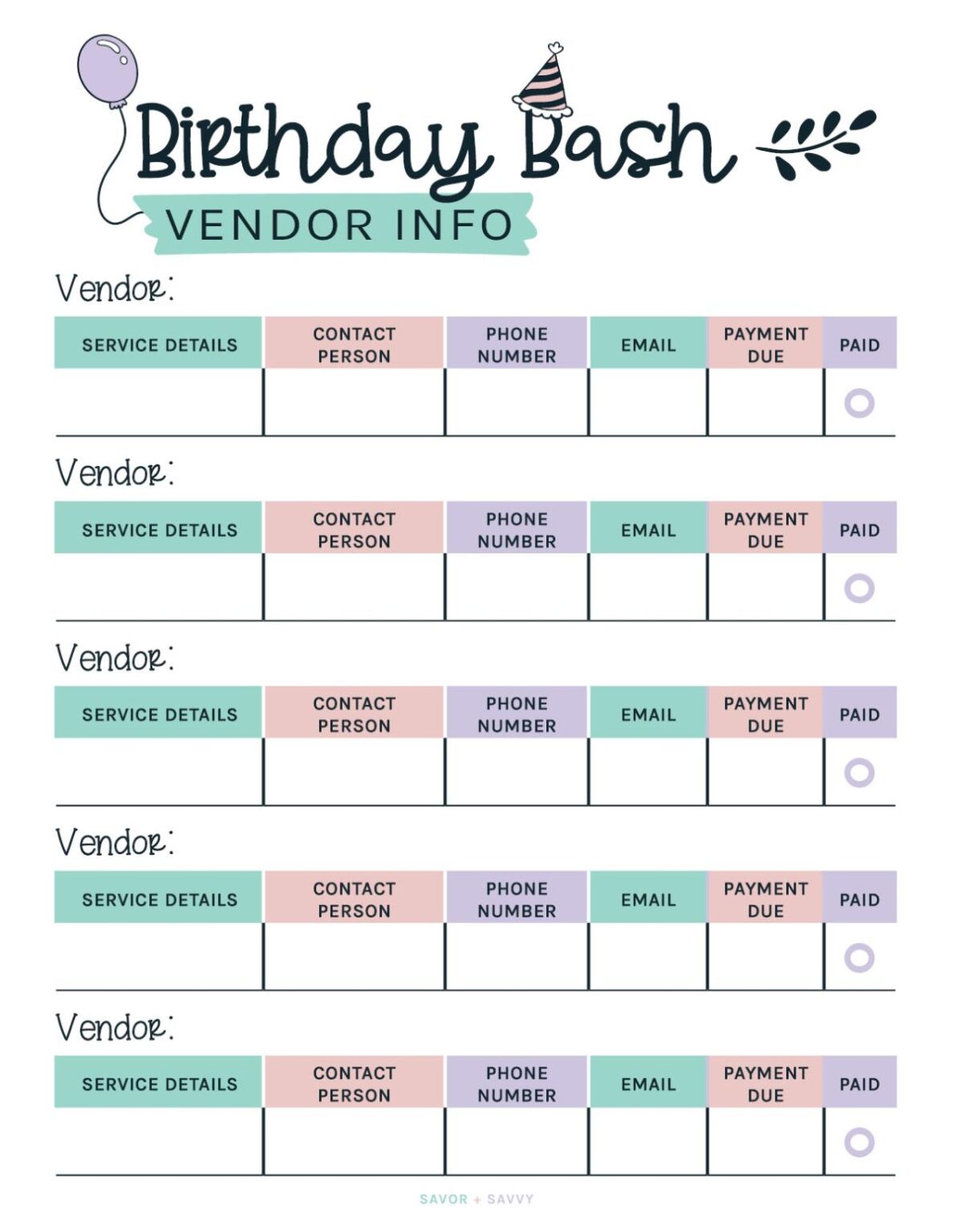 Birthday Bash Organizer - Party Planning Printables + Guide - Savor ...