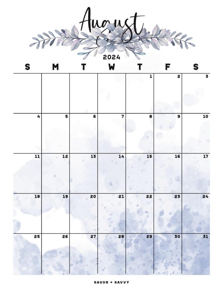 August 2024 Calendar Templates – 14 Free Printables - Savor + Savvy