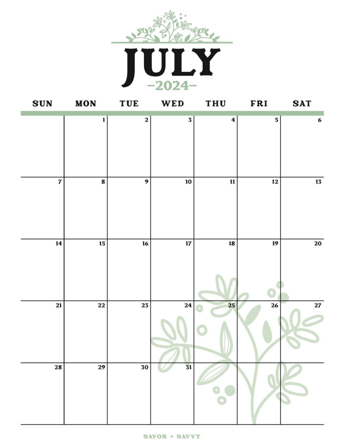 July 2024 Calendar Templates – 14 Free Printables - Savor + Savvy