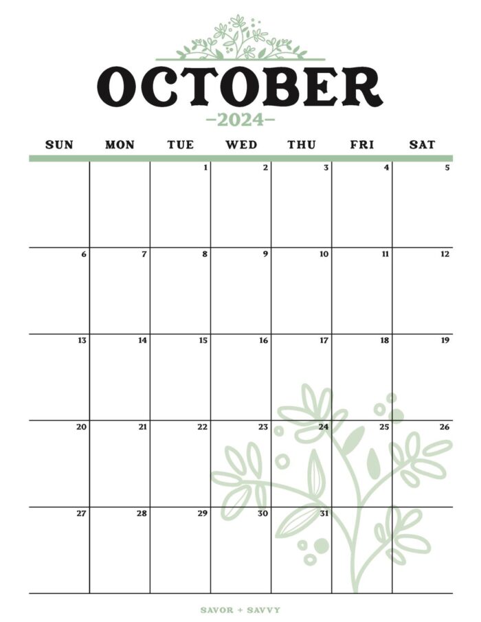 October 2024 Calendar Templates – 14 Free Printables - Savor + Savvy