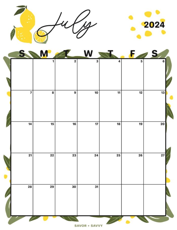 July 2024 Calendar Templates – 14 Free Printables - Savor + Savvy