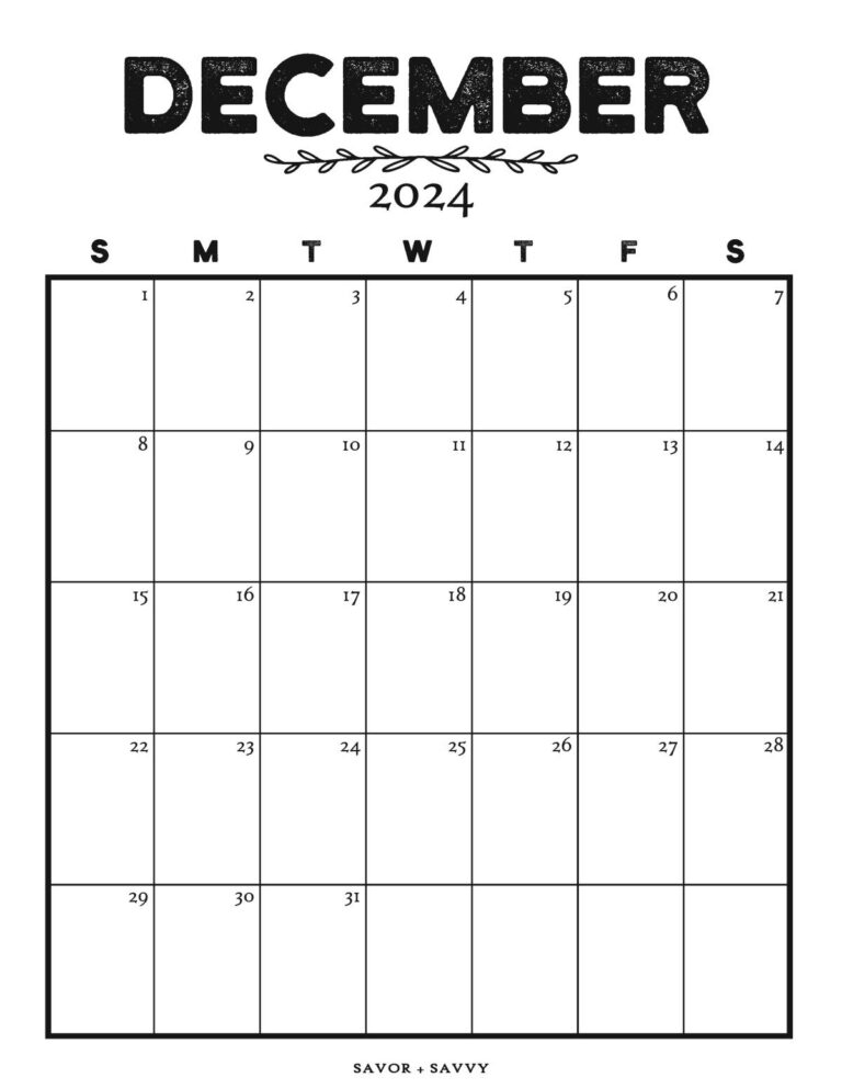 December 2024 Calendar Templates - 14 Free Printables - Savor + Savvy