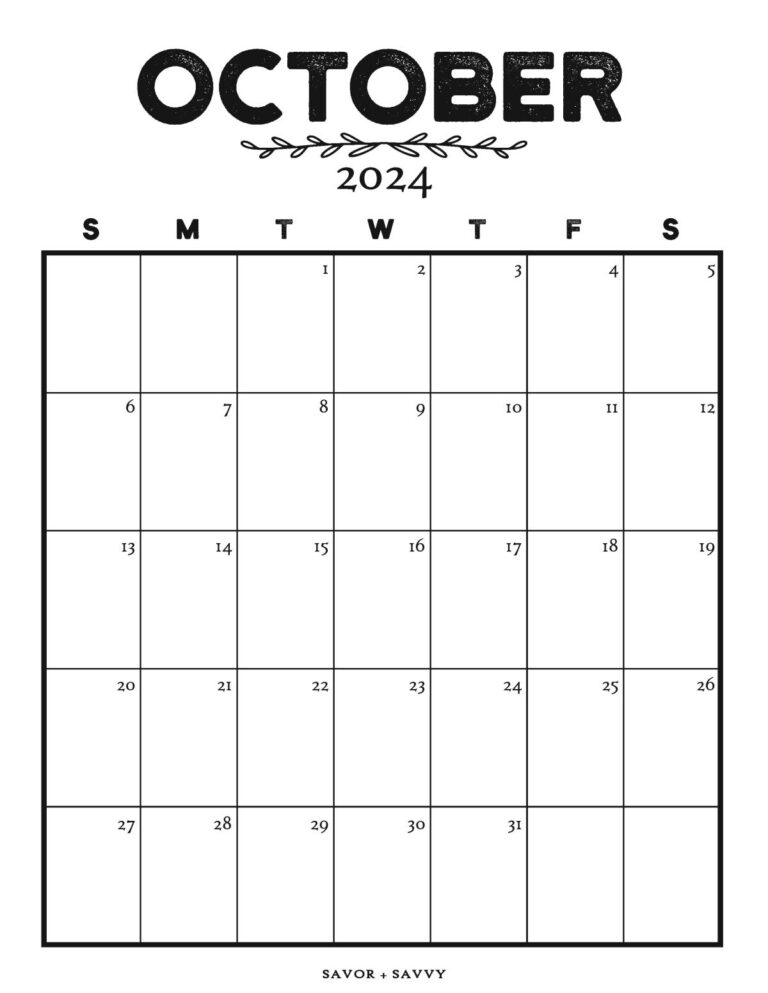 October 2024 Calendar Templates – 14 Free Printables - Savor + Savvy