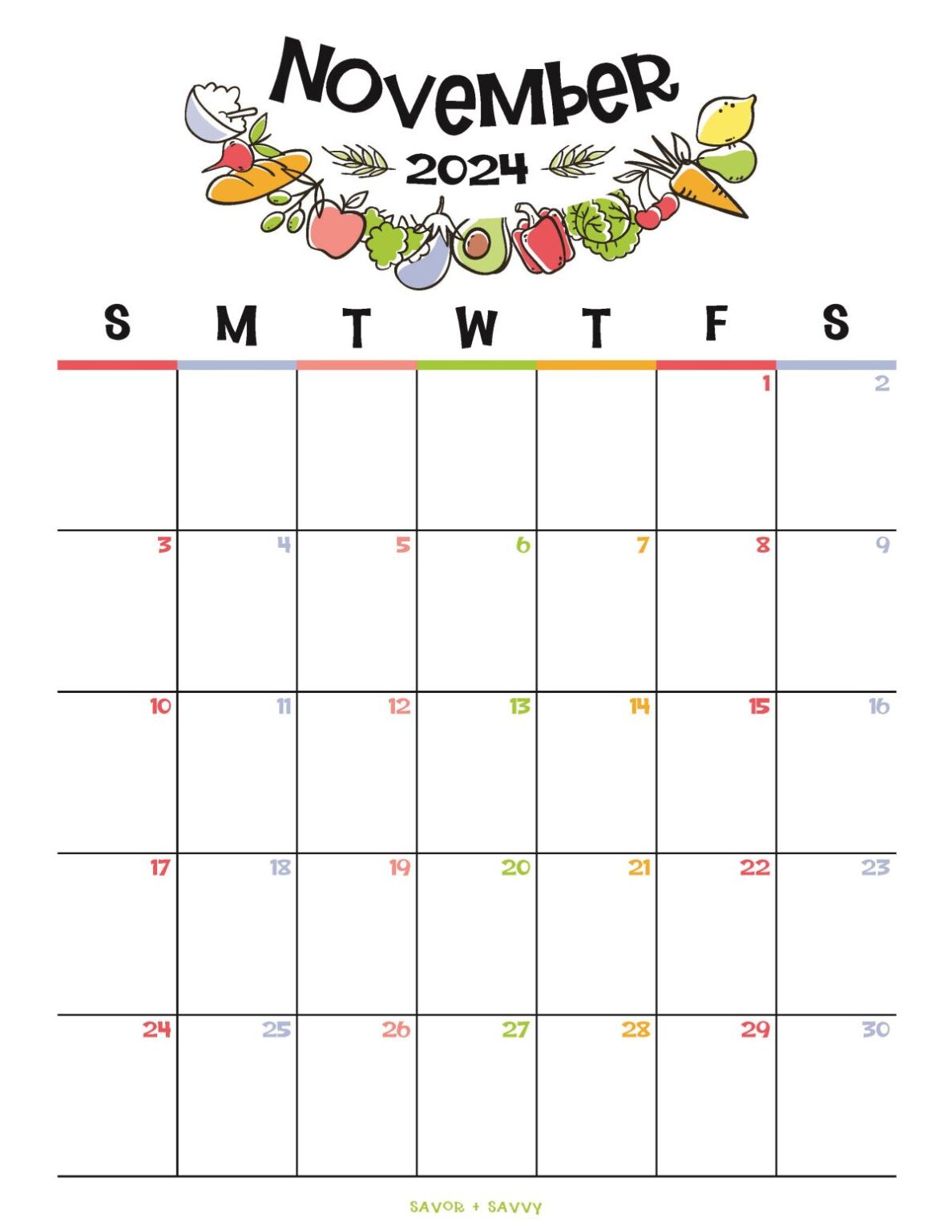November 2024 Calendar Templates – 14 Free Printables - Savor + Savvy