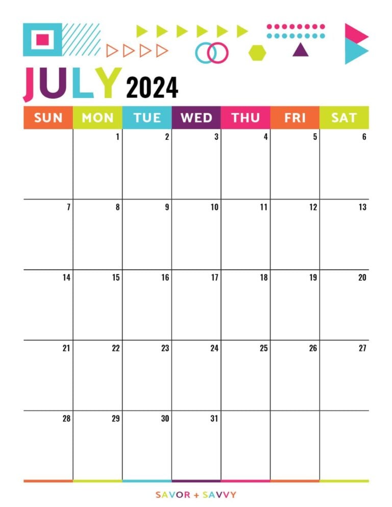 July 2024 Calendar Templates – 14 Free Printables - Savor + Savvy