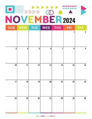 November 2024 Calendar Templates – 14 Free Printables - Savor + Savvy