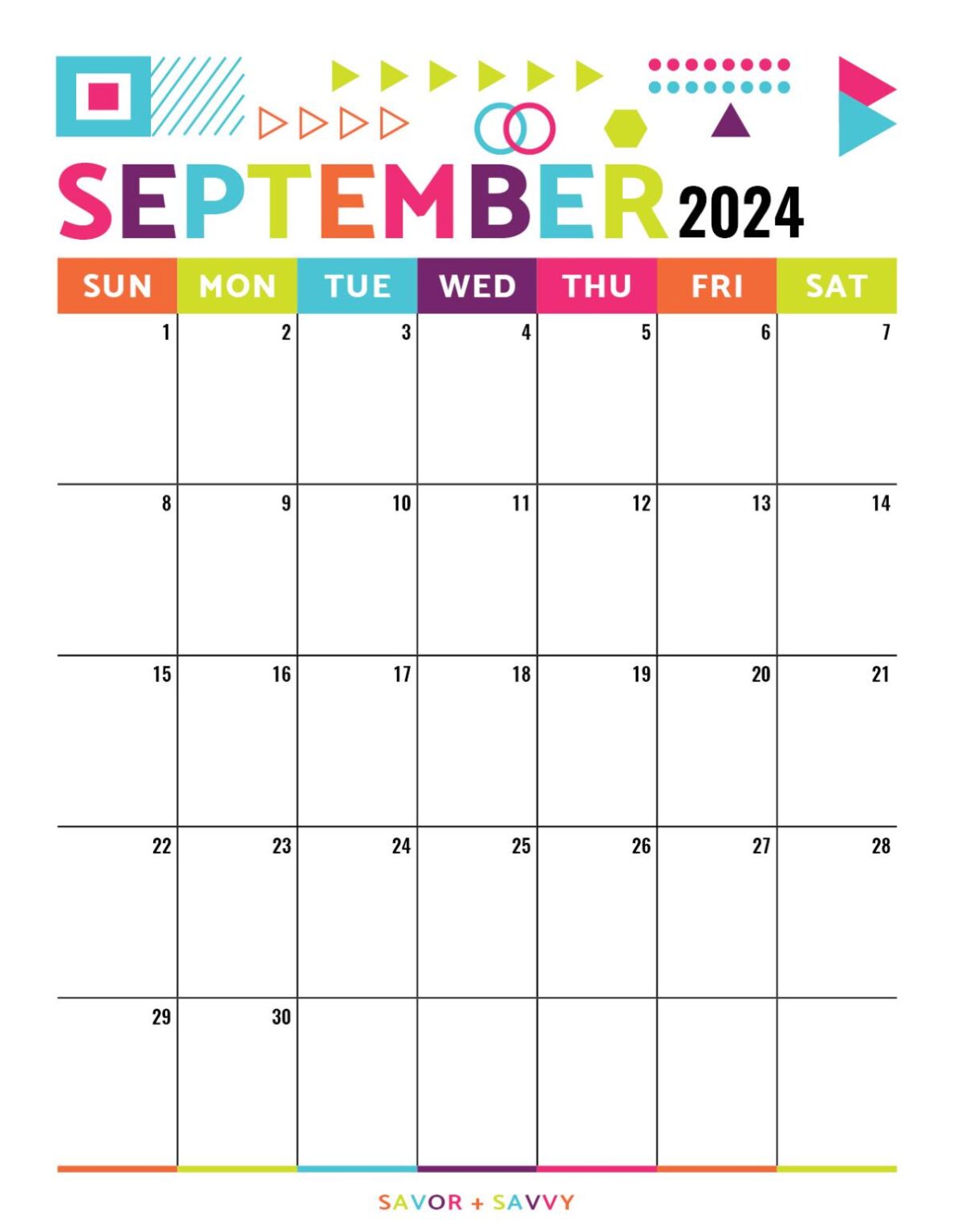 September 2024 Calendar Templates – 14 Free Printables - Savor + Savvy