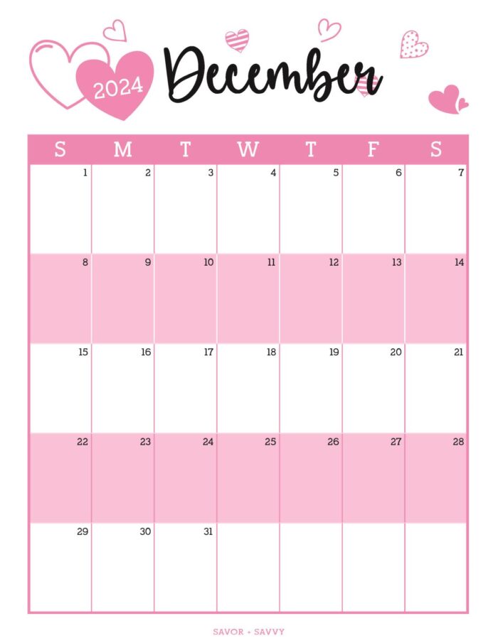 December 2024 Calendar Templates - 14 Free Printables - Savor + Savvy