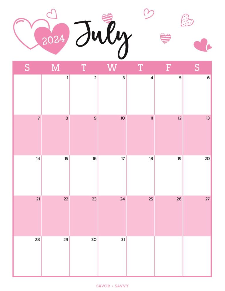 July 2024 Calendar Templates – 14 Free Printables - Savor + Savvy