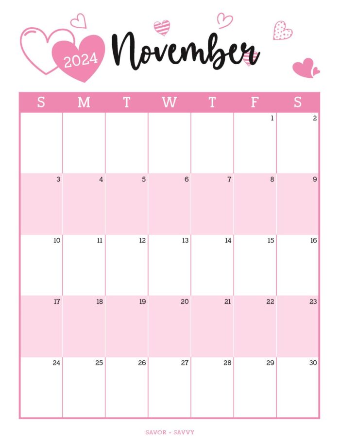 November 2024 Calendar Templates – 14 Free Printables - Savor + Savvy