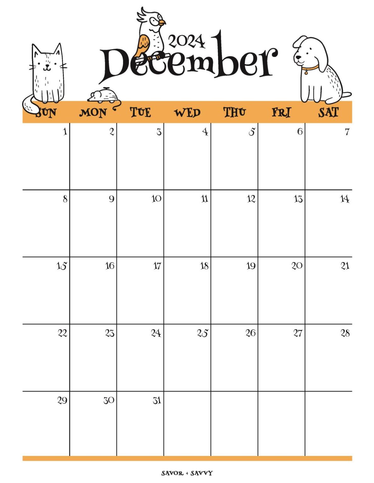 December 2024 Calendar Templates - 14 Free Printables - Savor + Savvy