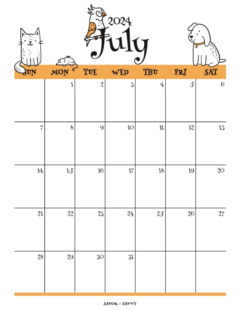 July 2024 Calendar Templates – 14 Free Printables - Savor + Savvy