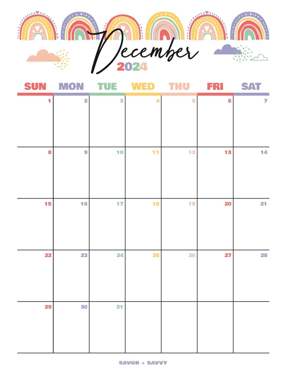 December 2024 Calendar Templates - 14 Free Printables - Savor + Savvy