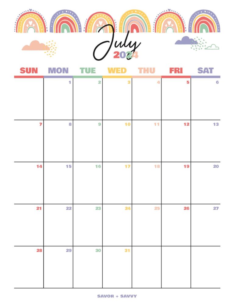 July 2024 Calendar Templates – 14 Free Printables - Savor + Savvy