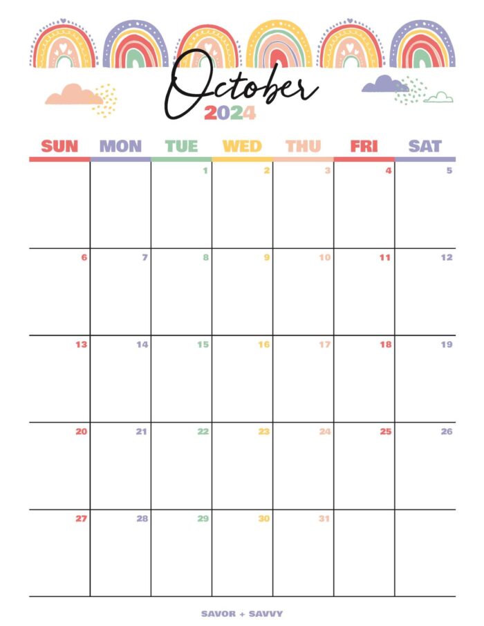 October 2024 Calendar Templates – 14 Free Printables - Savor + Savvy
