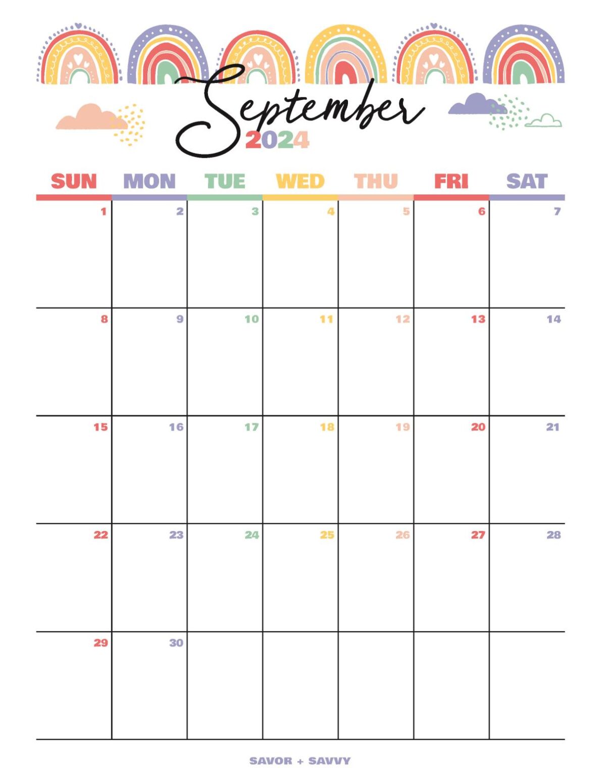 September 2024 Calendar Templates – 14 Free Printables - Savor + Savvy