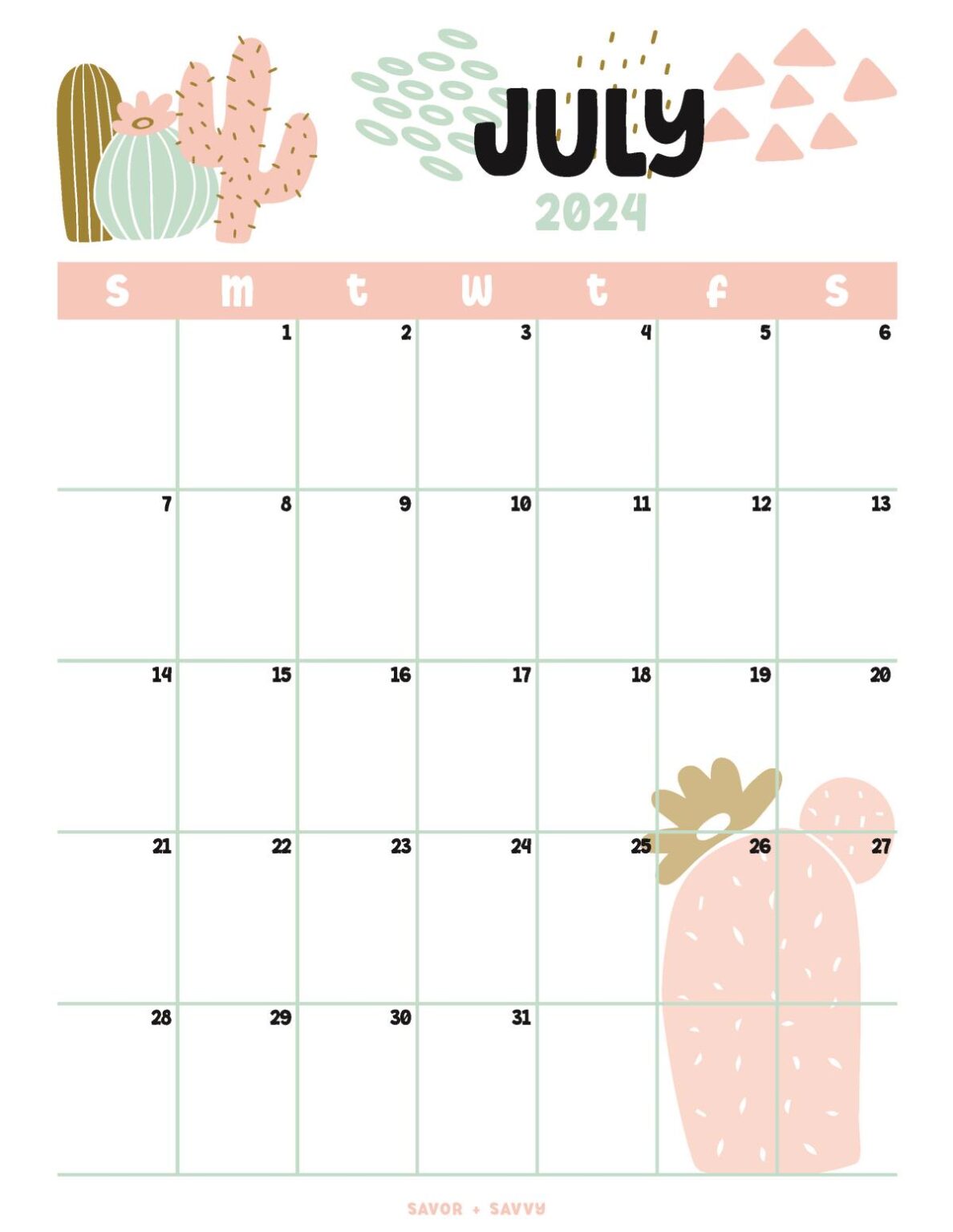 July 2024 Calendar Templates – 14 Free Printables - Savor + Savvy