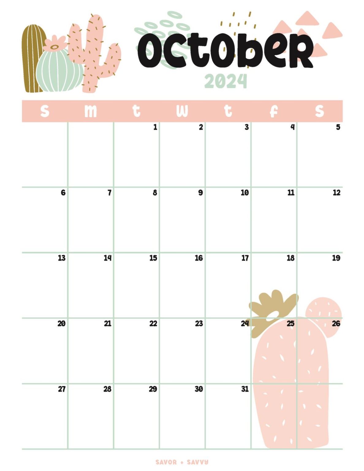 October 2024 Calendar Templates – 14 Free Printables - Savor + Savvy