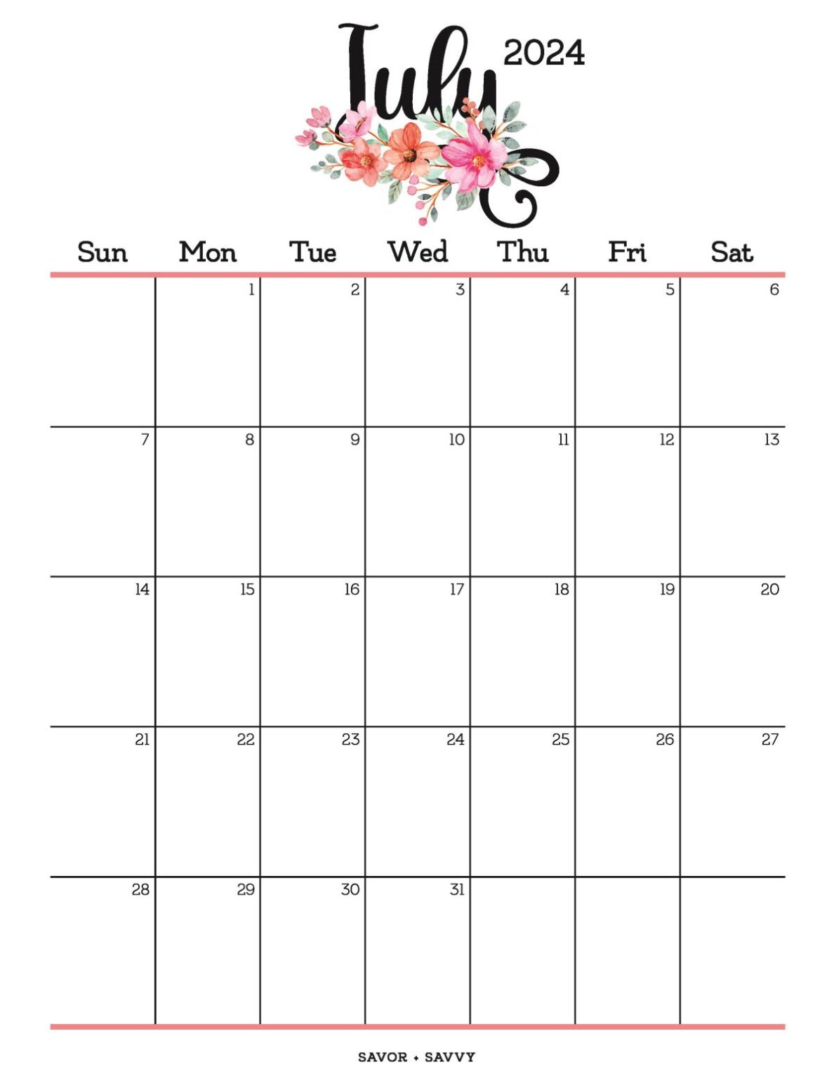 July 2024 Calendar Templates – 14 Free Printables - Savor + Savvy