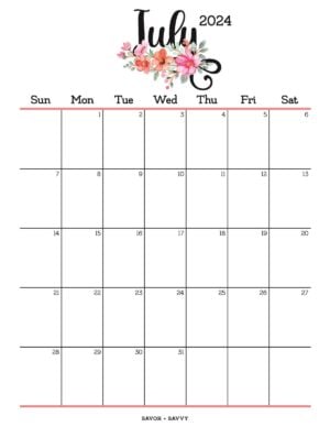 July 2024 Calendar Templates – 14 Free Printables - Savor + Savvy