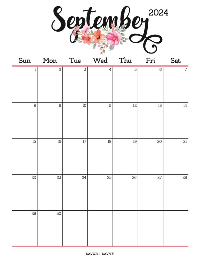 September 2024 Calendar Templates – 14 Free Printables - Savor + Savvy